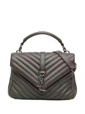 Saint Laurent 2016 Medium Chevron Sheepskin Monogram College Satchel - Grey