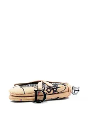 Dior 2022 Mini Embroidered Jute Canvas Saddle Bag - Brown
