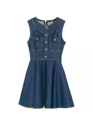Maje Sleeveless Denim Mini Dress With Gold-tone Buttons - Blue