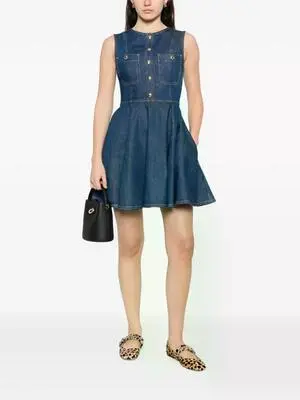Maje Sleeveless Denim Mini Dress With Gold-tone Buttons - Blue