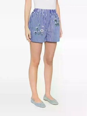 Maje Striped Floral Shorts - Blue