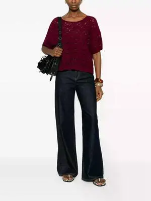 Eric Bompard Guipure Openwork Button Blouse - Red