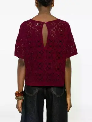 Eric Bompard Guipure Openwork Button Blouse - Red