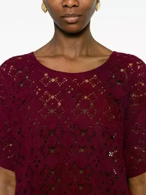 Eric Bompard Guipure Openwork Button Blouse - Red