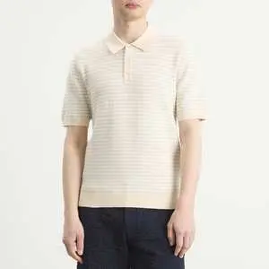 WAX LONDON Naples Mini Geo Knit Polo - Natural