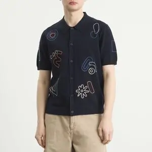 WAX LONDON Tellaro Shapes Embroidery Knit Shirt