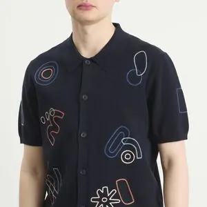 WAX LONDON Tellaro Shapes Embroidery Knit Shirt
