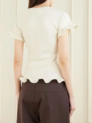 Stella McCartney Ruffled Cotton-jersey T-shirt - Neutrals