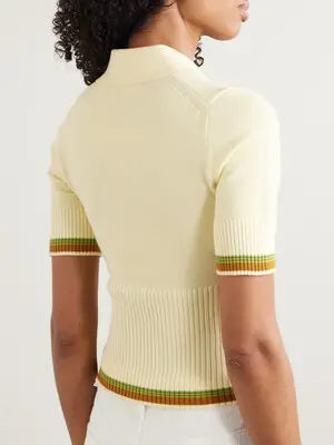 Guest In Residence Striped Cotton And Cashmere-blend Polo Shirt - Yellow
