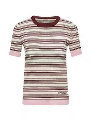 Moncler Striped Ribbed-knit T-shirt - Neutrals