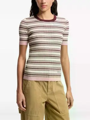 Moncler Striped Ribbed-knit T-shirt - Neutrals
