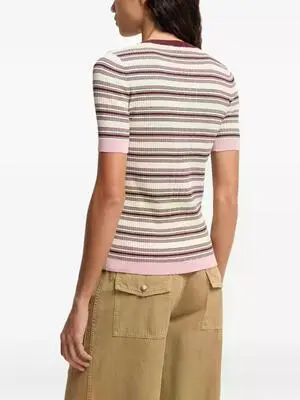 Moncler Striped Ribbed-knit T-shirt - Neutrals
