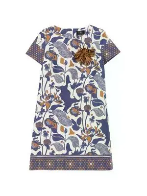 CLIPS Floral-appliqué Mini Dress
