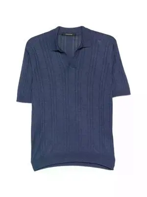 Tagliatore Darnel V-neck Ribbed Polo Shirt - Blue
