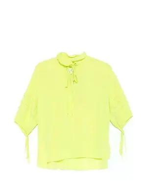 PSOPHIA Tie-neck Pleated-sleeve Blouse - Green
