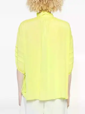 PSOPHIA Tie-neck Pleated-sleeve Blouse - Green