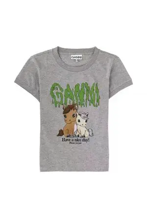 GANNI Graphic-print Cotton T-shirt - Grey