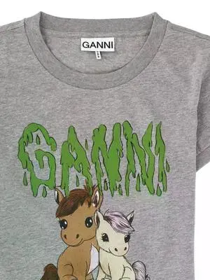 GANNI Graphic-print Cotton T-shirt - Grey