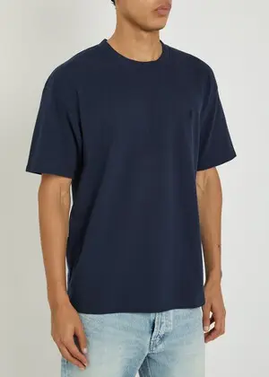 Saint Laurent Logo-embroidered Piqué Cotton-blend T-shirt - Blue