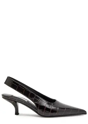 TOTEME Crocodile Embossed Slingback Pumps - Brown