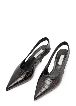 TOTEME Crocodile Embossed Slingback Pumps - Brown
