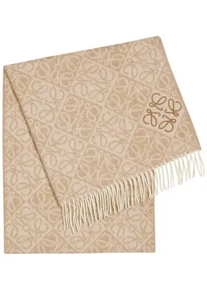 Loewe Anagram Alpaca And Wool-blend Scarf - Beige