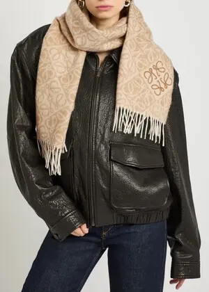 Loewe Anagram Alpaca And Wool-blend Scarf - Beige