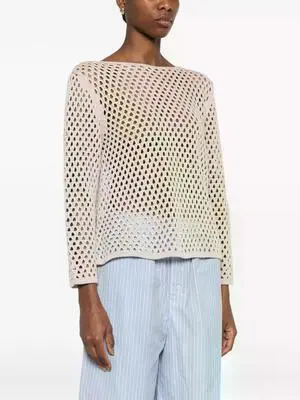 INTRECCI Open-knit Long Sleeve Sweater - Neutrals