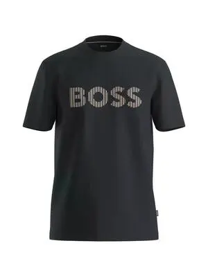BOSS Stripe-artwork T-shirt In Cotton Jersey - Black