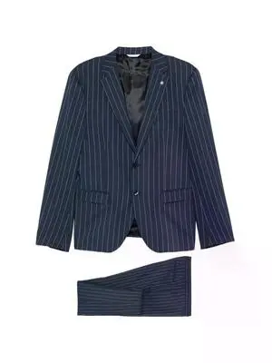 MANUEL RITZ Buttoned Striped Suit - Blue