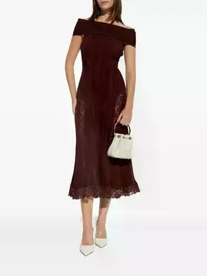 SELF-PORTRAIT Off-shoulder Lace-detail Midi Dress - Red