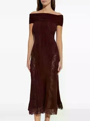 SELF-PORTRAIT Off-shoulder Lace-detail Midi Dress - Red