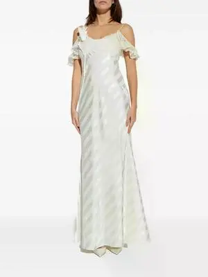 SELF-PORTRAIT Lace-detailed Striped Maxi Dress - White