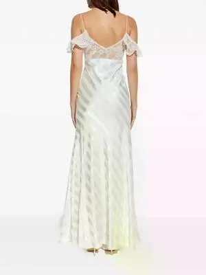 SELF-PORTRAIT Lace-detailed Striped Maxi Dress - White
