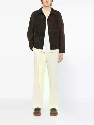 Brioni Collared Leather Jacket - Brown