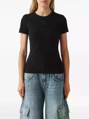Pinko Fine-rib T-shirt With Love Birds Embroidery
