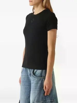 Pinko Fine-rib T-shirt With Love Birds Embroidery