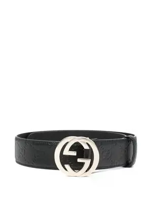 Gucci Logo-embossed Leather Belt - Black