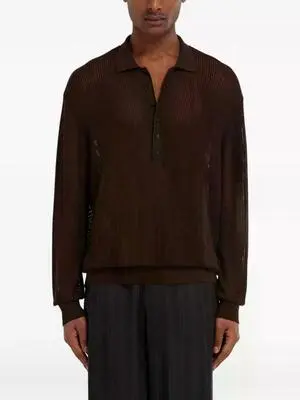 FERRAGAMO Long Sleeve Knitted Silk Polo Shirt
