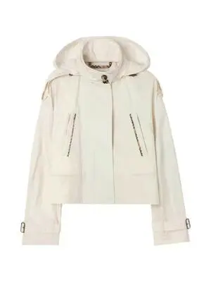 Burberry Cropped Lightweight Cotton Jacket With Drawcord Waist - Neutrals