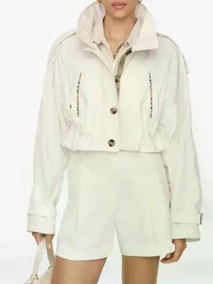 Burberry Cropped Lightweight Cotton Jacket With Drawcord Waist - Neutrals