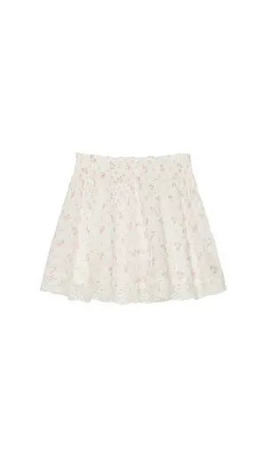 LoveShackFancy Solena Skirt Floral Print Linen Blend With Lace Trim
