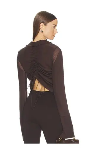 JADE CROPPER Gathered Back Button-up Top