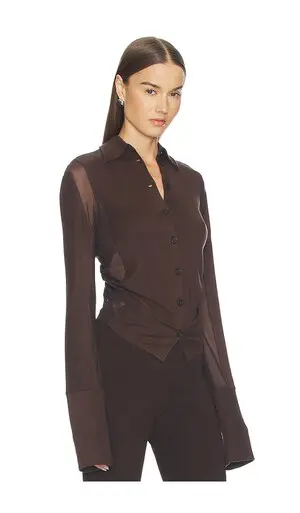 JADE CROPPER Gathered Back Button-up Top