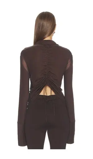 JADE CROPPER Gathered Back Button-up Top