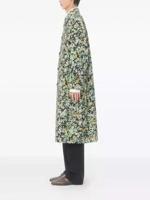 Valentino Garavani Single-breasted Coat In Cotton Drill With Papier Floral Print - Black