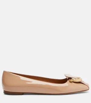 FERRAGAMO Patent Leather Ballet Flats - Beige