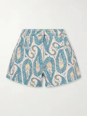 Etro Paisley-print Cotton-blend Denim Shorts