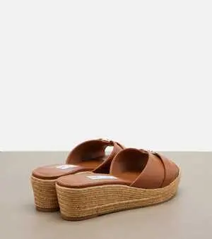 JIMMY CHOO Leda Leather Espadrille Wedges - Brown