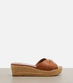 JIMMY CHOO Leda Leather Espadrille Wedges - Brown